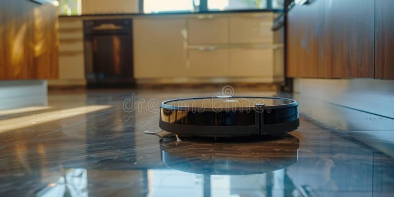 Robotic Vacuum Cleaner in Kitchen Stock Photo - Image of automated ...