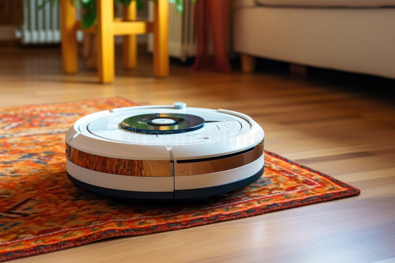 Robotic Vacuum Cleaner on a Modern Carpet Stock Illustration ...