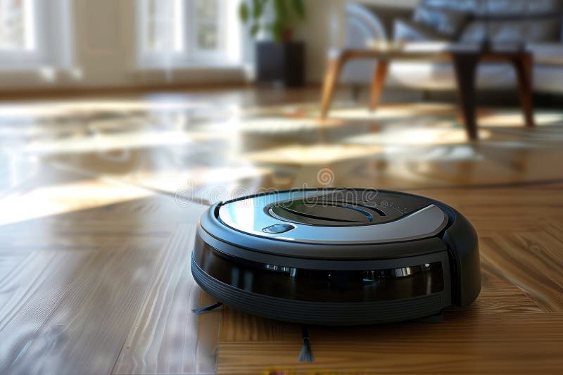 Robotic Vacuum Cleaner in a Modern Home Stock Image - Image of white ...