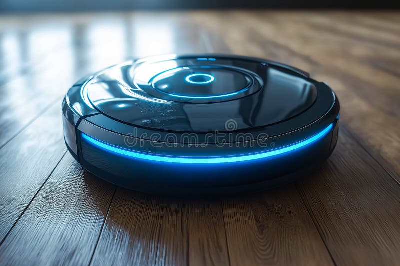 Robotic Vacuum Cleaner on Wood Floor Smart Cleaning Technology Stock Illustration - Illustration ...