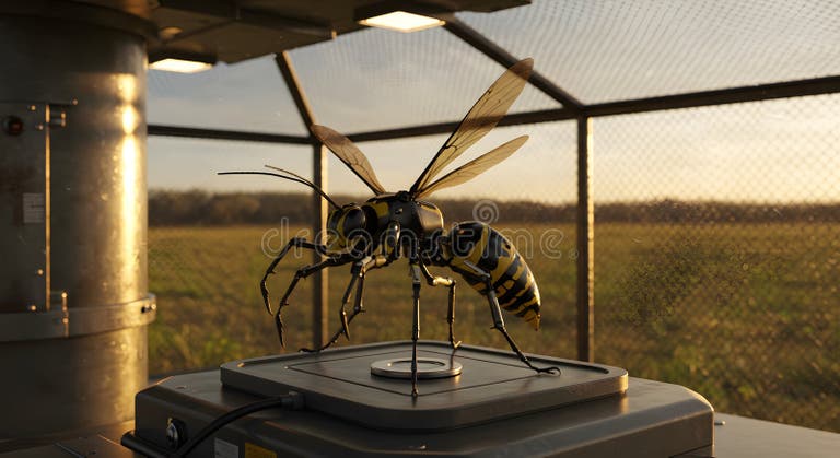 Robotic Wasp on Display: Sunset View from Enclosed Observatory Stock ...