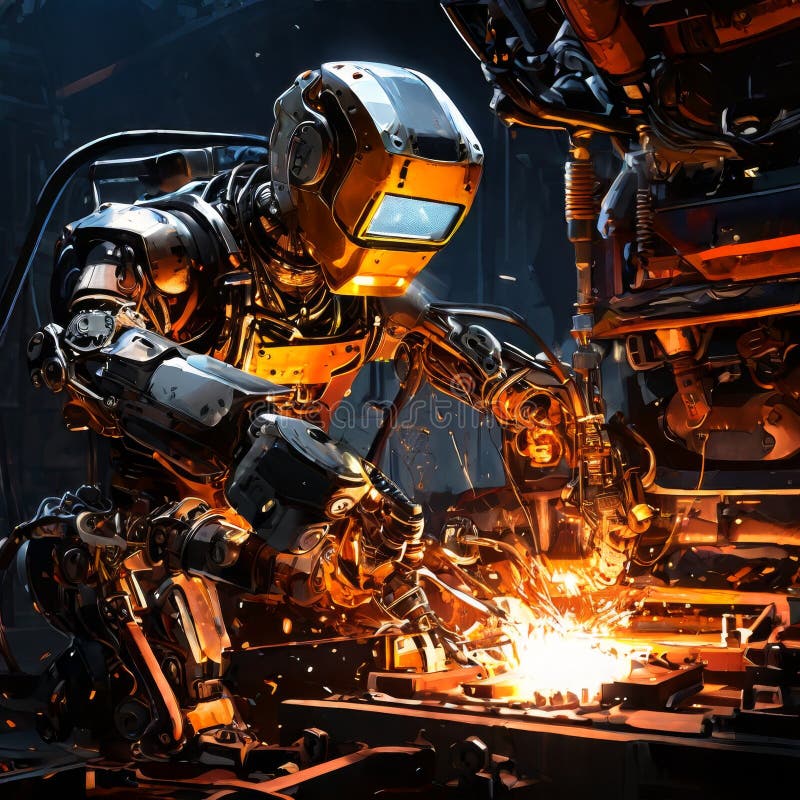 Robotic Welder Sparks in Industrial Factory Setting Stock Photo - Image ...