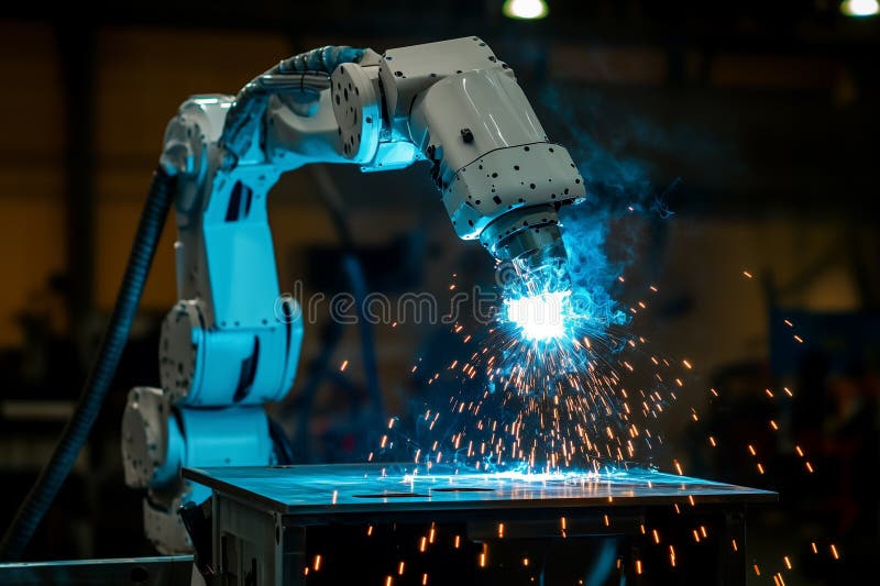 A Robotic Welding Arm is Engaged in Precise Welding Tasks Inside a ...