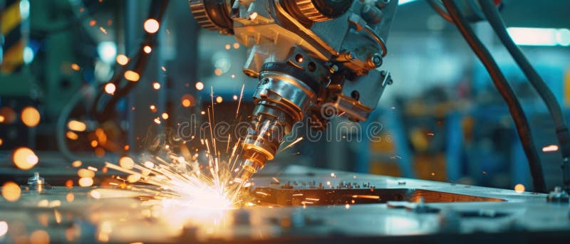 Robotic Welding Machine in Action with Sparks Flying Stock Illustration ...