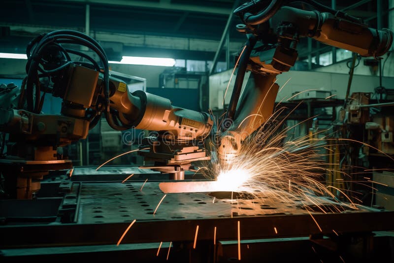 Robotic Welding. Robots Welding in Workshop of Industrial Plant Stock ... Robotic Welding. Robots Welding in Workshop of Industrial Plant Stock ...