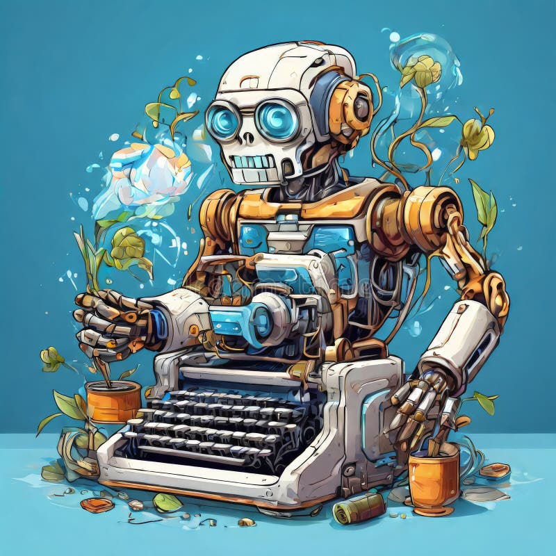 Robotic Writer Surrounded by Plants, Creating a Whimsical Scene Stock ...