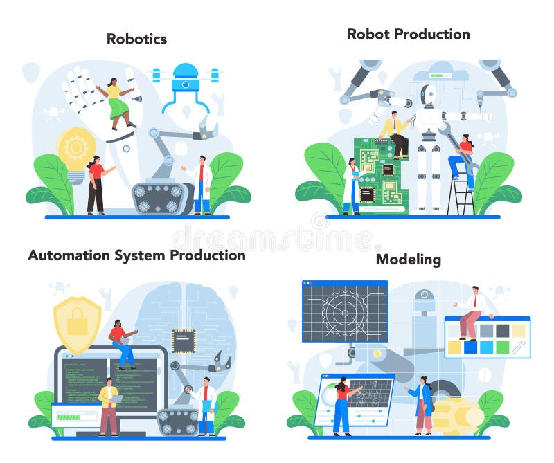 Roboticist Concept Set. Robotic Engineering and Constructing Stock Vector - Illustration of ...
