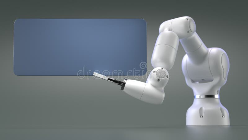 Robotics Arm Holding Blank Blue Boards on Grey Background. Stock ...