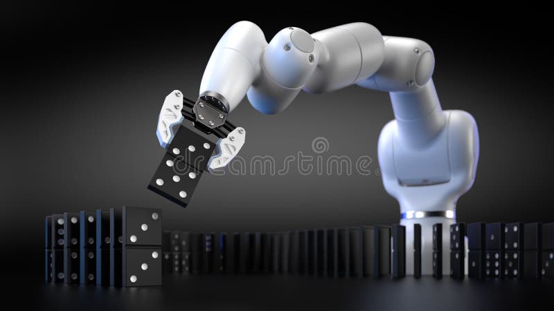 Robotics Arm Placing Dominoes on Grey Background. Stock Illustration ...