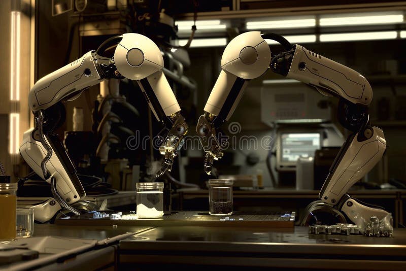 Robotics Automation Integration Daily Coexistence Between Robots And Humans Stock Illustration