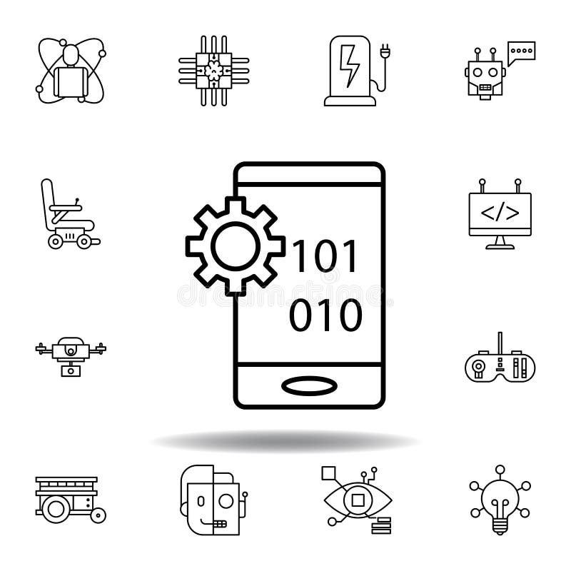 Robotics Binary Code Outline Icon Set Of Robotics Illustration Icons Stock Illustration