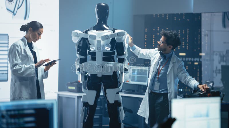 In Robotics Development Laboratory: Chief Female Engineer and Top Male ...