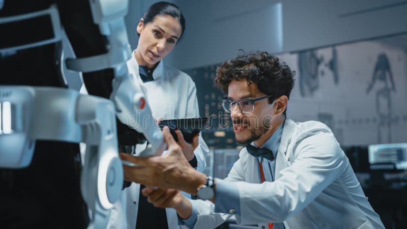 In Robotics Development Laboratory: Chief Female Engineer and Top Male ...
