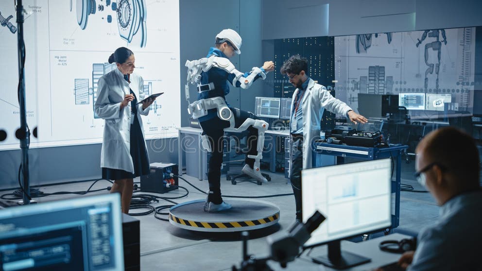 In Robotics Development Laboratory: Engineers and Scientists Work on a ...