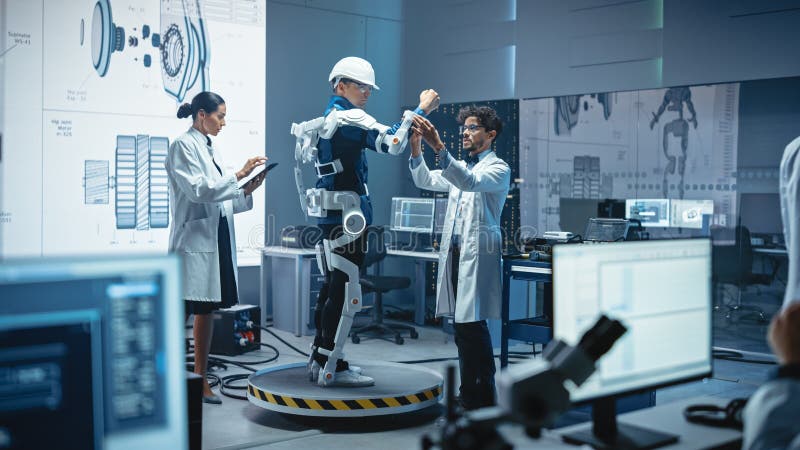 In Robotics Development Laboratory: Engineers and Scientists Work on a ...