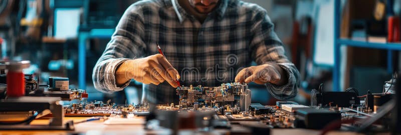 Robotics Engineer Assembles Intricate Components of a Robot in a ...