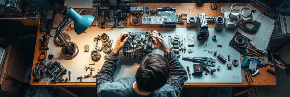 Robotics Engineer Assembling Components of an Advanced Robot at a ...