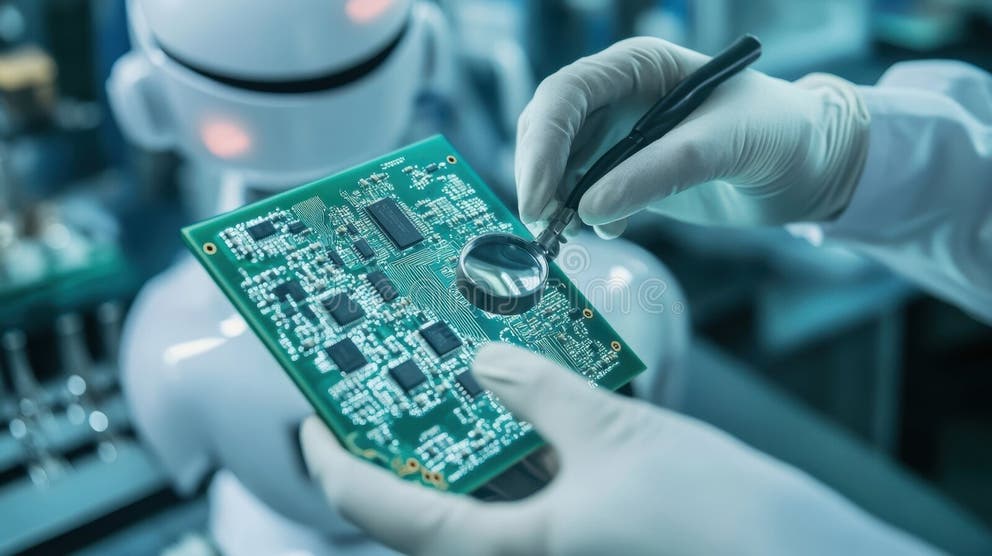 Robotics Engineer Examining Circuit Board with Precision Stock Image ...