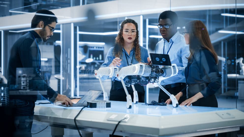 Robotics Engineers, Project Manager and Machinery Operators Collaborate ...