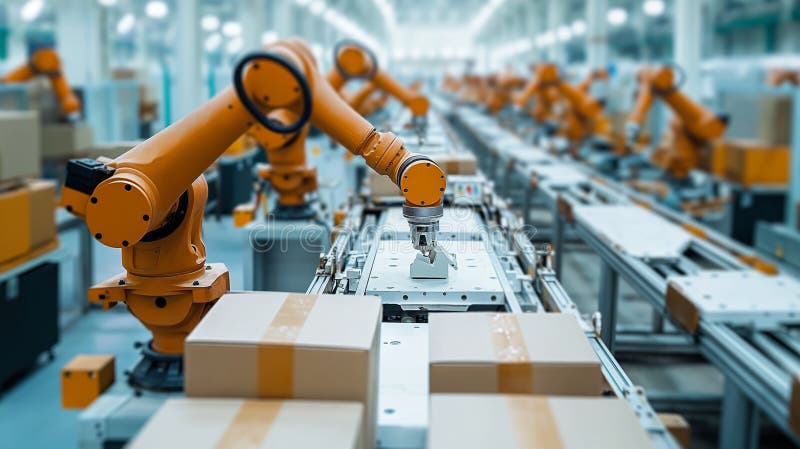 Robotics Factory with Automated Assembly Lines and Robots Programmed Stock Photo - Image of ...