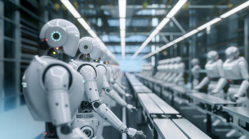 Robotics Factory with Automated Assembly Lines and Robots Programmed Stock Image - Image of ...