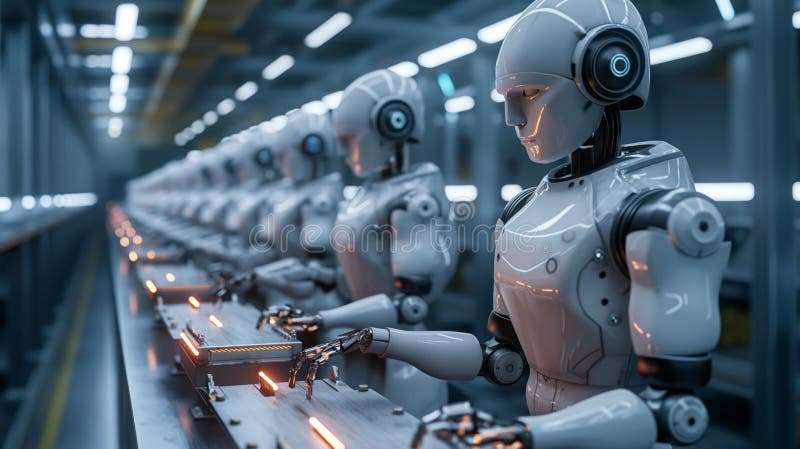 Robotics Factory with Automated Assembly Lines and Robots Programmed Stock Image - Image of ...