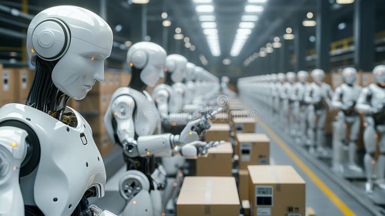 Robotics Factory with Automated Assembly Lines and Robots Programmed Stock Image - Image of ...