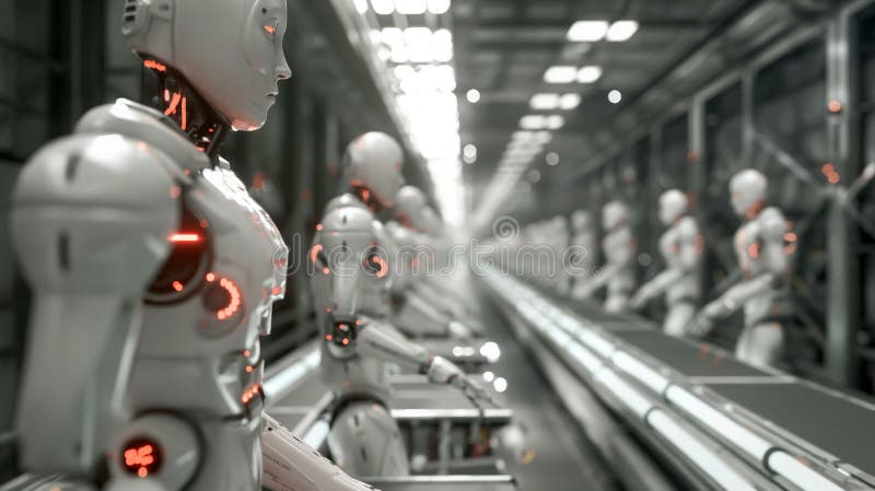 Robotics Factory with Automated Assembly Lines and Robots Programmed Stock Photo - Image of line ...