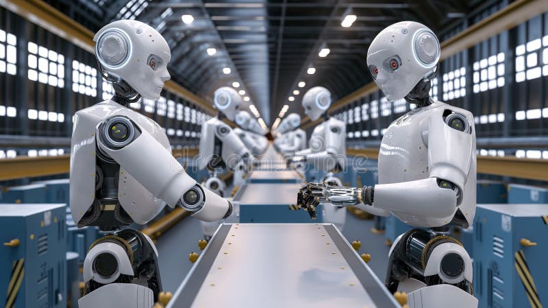 Robotics Factory with Automated Assembly Lines and Robots Programmed Stock Photo - Image of ...