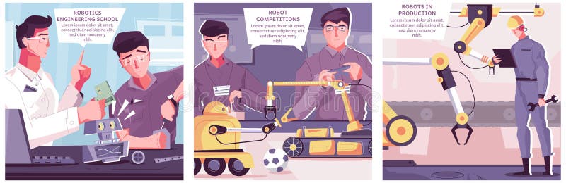 Robotics Workshop Flat Composition Stock Vector - Illustration of model ...