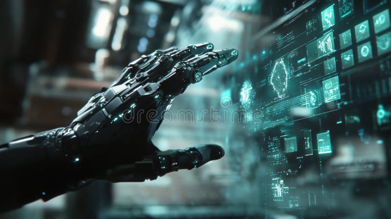 Robotics Hand Interacting with Futuristic Tech Designs for Smart ...