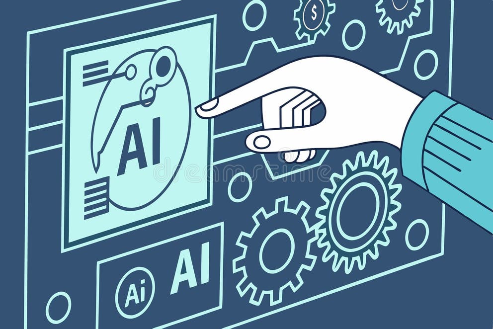 Robotics Hand Touching an AI Icon, Generative Artificial Intelligence. Process Automation and ...