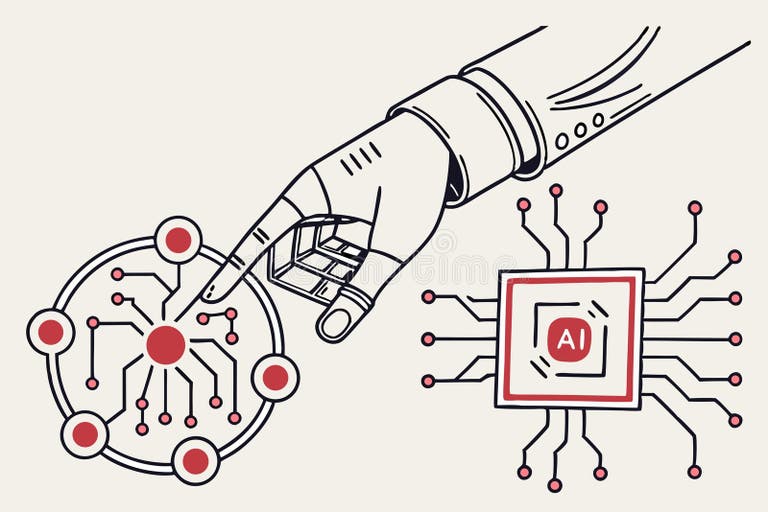 Robotics Hand Touching an AI Icon, Generative Artificial Intelligence. Process Automation and ...