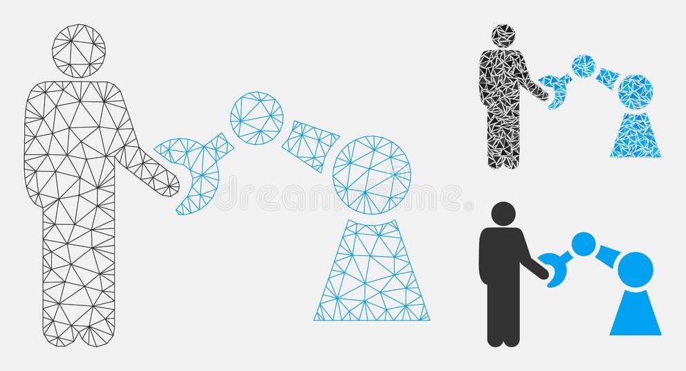 Robotics Handshake Vector Mesh Network Model and Triangle Mosaic Icon ...