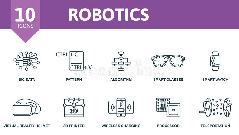 Robotics Icon Set. Monochrome Simple Robotics Icon Collection Stock ...