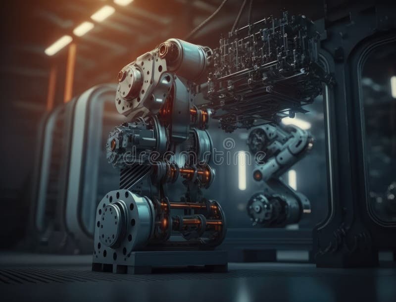 Robotics Industry Four Engineering Facility Robot Arm Moving at ...