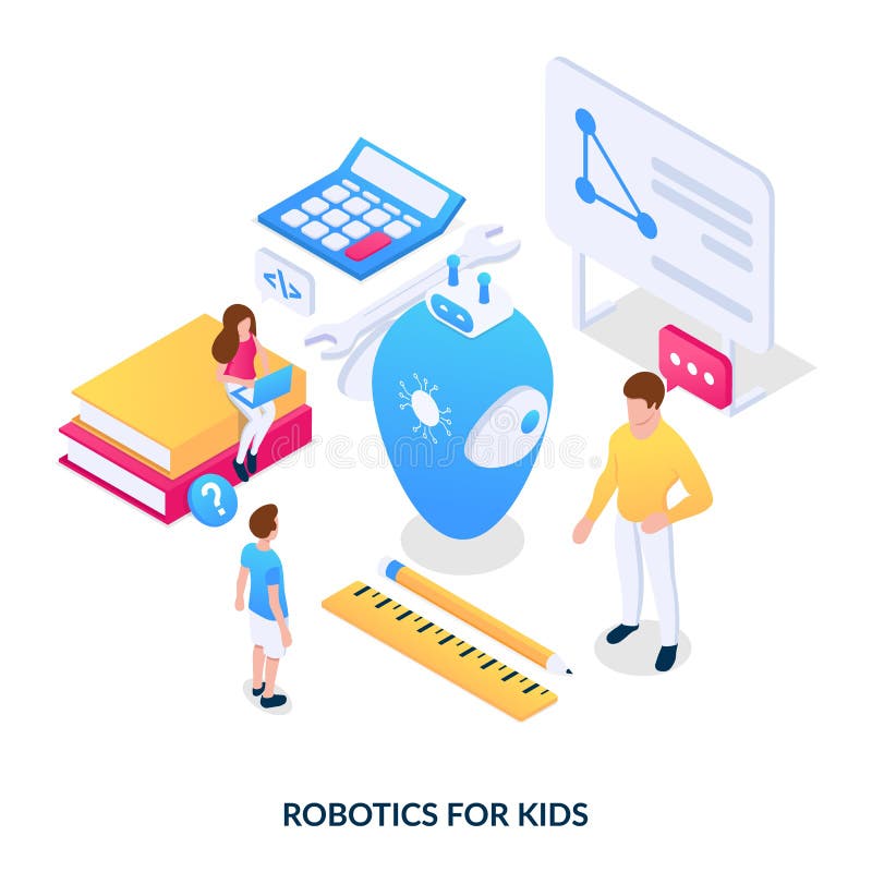 Robotics for Kids Concept. Isometric Vector Illustration on White ...