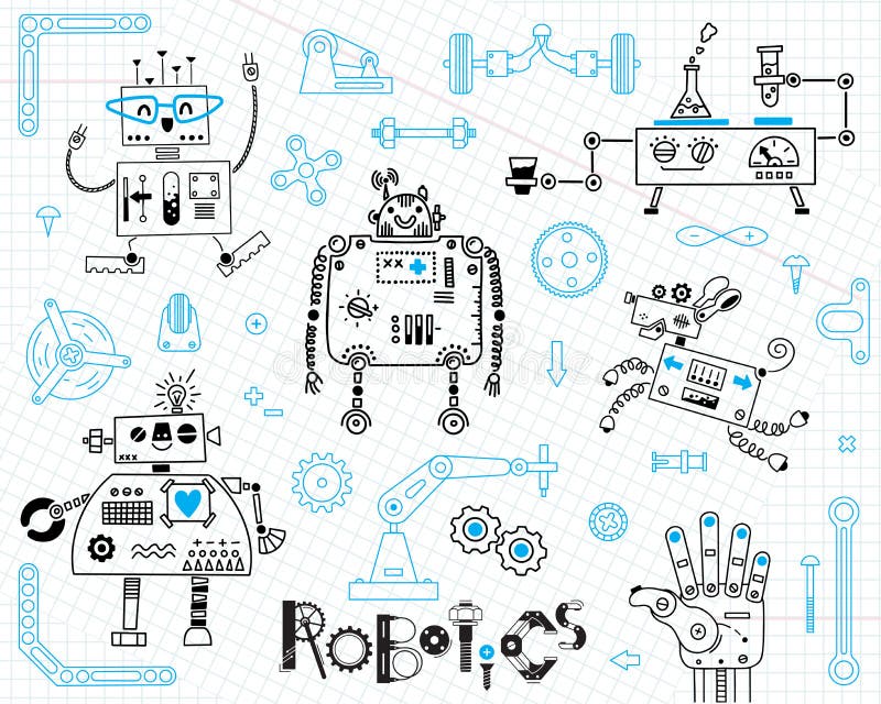 Robotics for Kids. Set of Design Elements. Robots and Details for ...