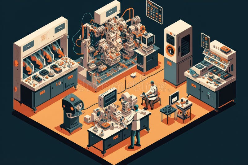 Robotics Lab with Advanced Machines and Robots Being Assembled and ...