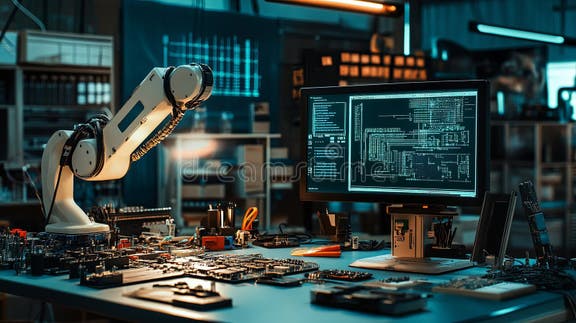 A Robotics Lab with Circuits, Soldering Tools, and a Programming Stock ...