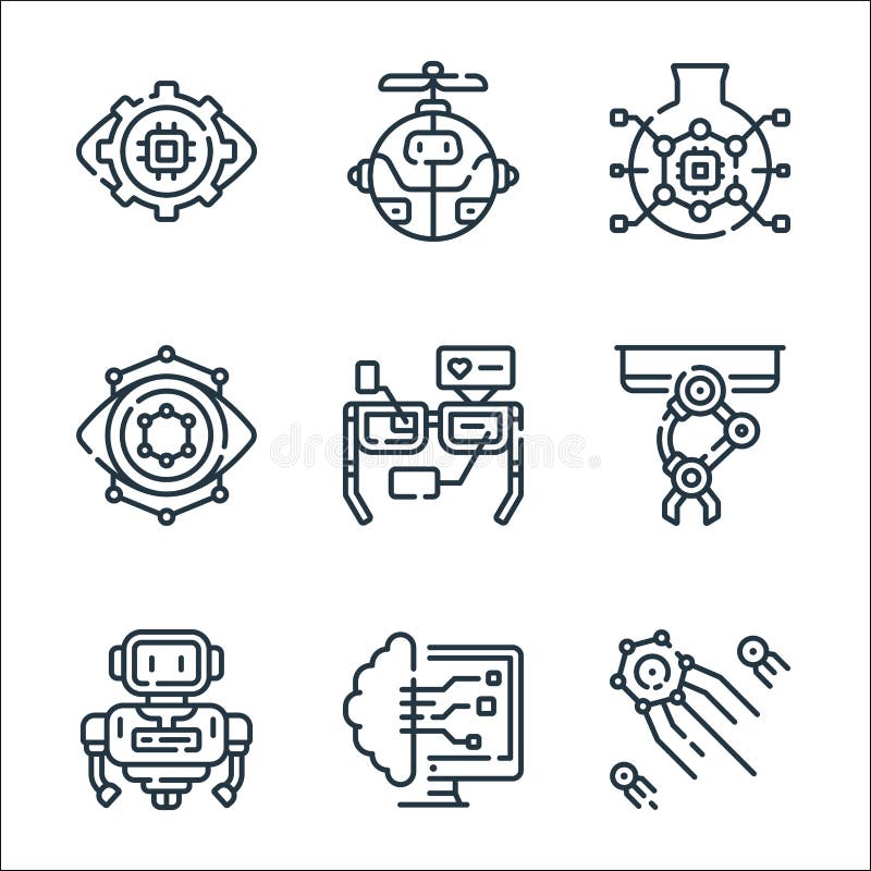 Robotics Line Icons. Linear Set Stock Vector - Illustration of brain ...