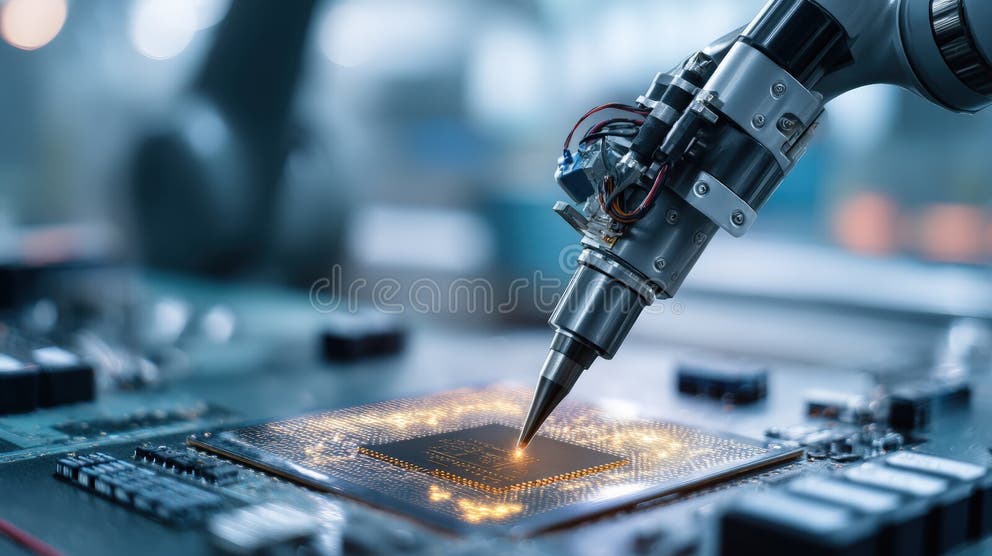 Precision Robotics in Microchip Assembly on a Manufacturing Line Stock ...