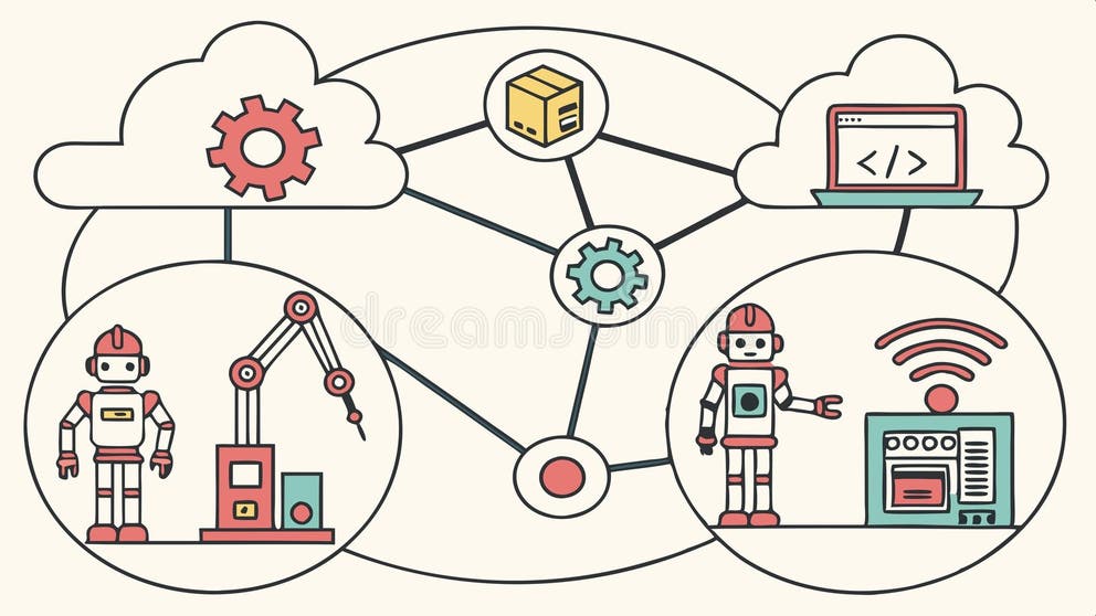 Robotics Network Robot Gear Icons Tech Automation Vector Design ...