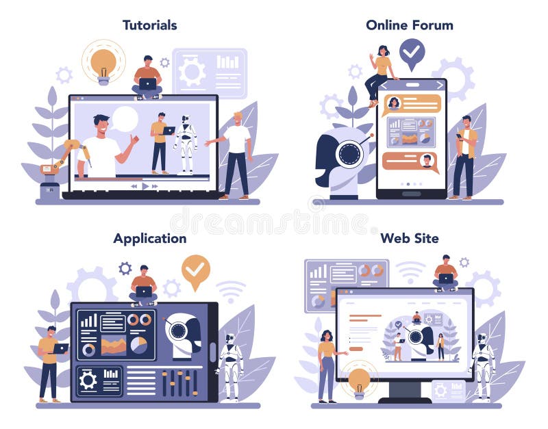 Robotics Online Service or Platform Set. Robot Engineering Stock Vector ...