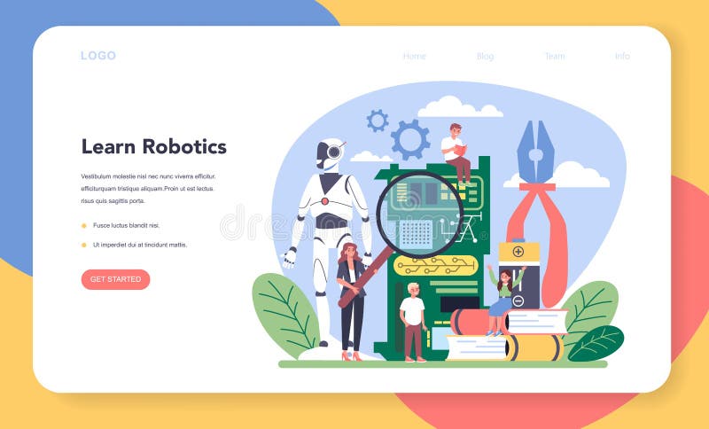 Robotics School Subject Web Banner or Landing Page. Robot Stock Vector ...