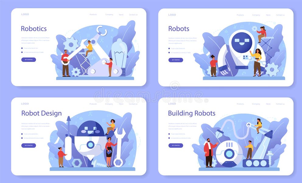 Robotics School Subject Web Banner or Landing Page Set. Robot Stock ...