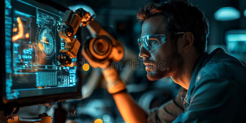 Robotics Technician Programming a Robot Arm Stock Photo - Image of ...