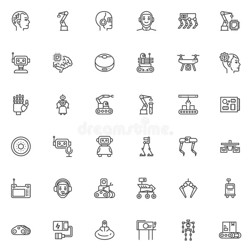 Robotics Technology Line Icons Set Stock Illustration - Illustration of ...