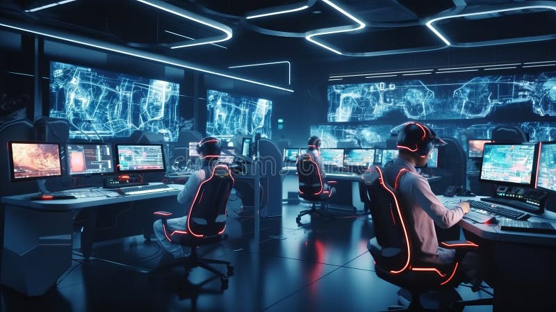 Robotics Using Multiple Computers Working And Monitor Generative Ai Stock Image Image Of