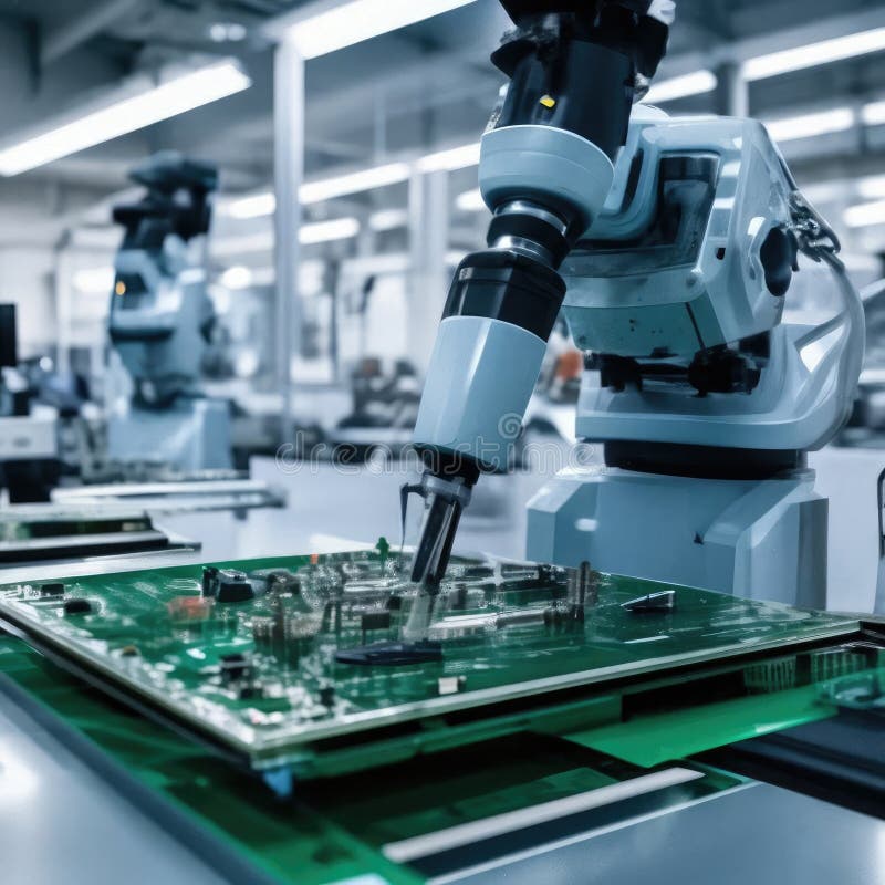 Robotics at Work in a Modern Electronics Manufacturing Plant Stock ...